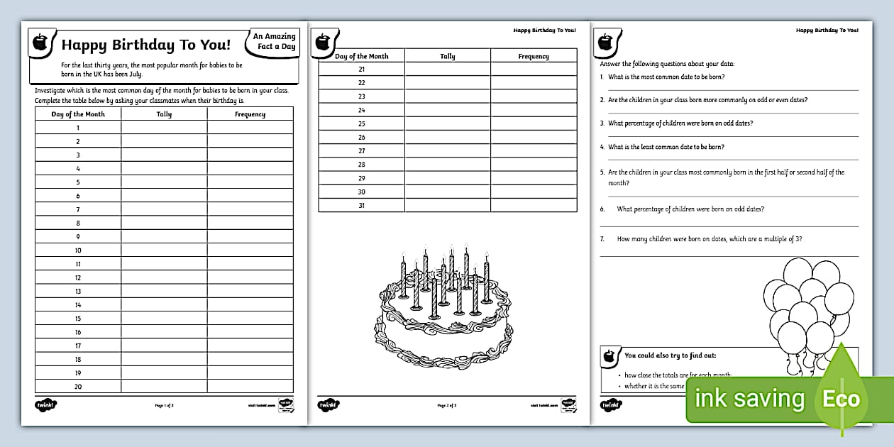 Happy Birthday To You! Worksheet / Worksheet