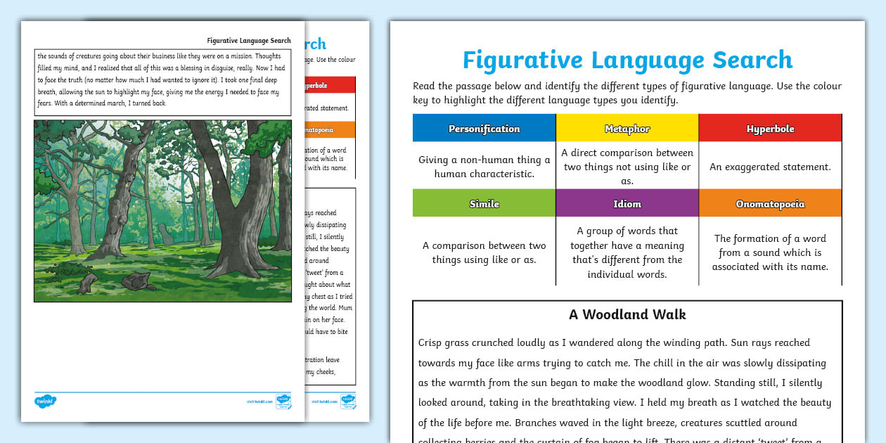 Figurative Language Search Activity Sheet - Twinkl