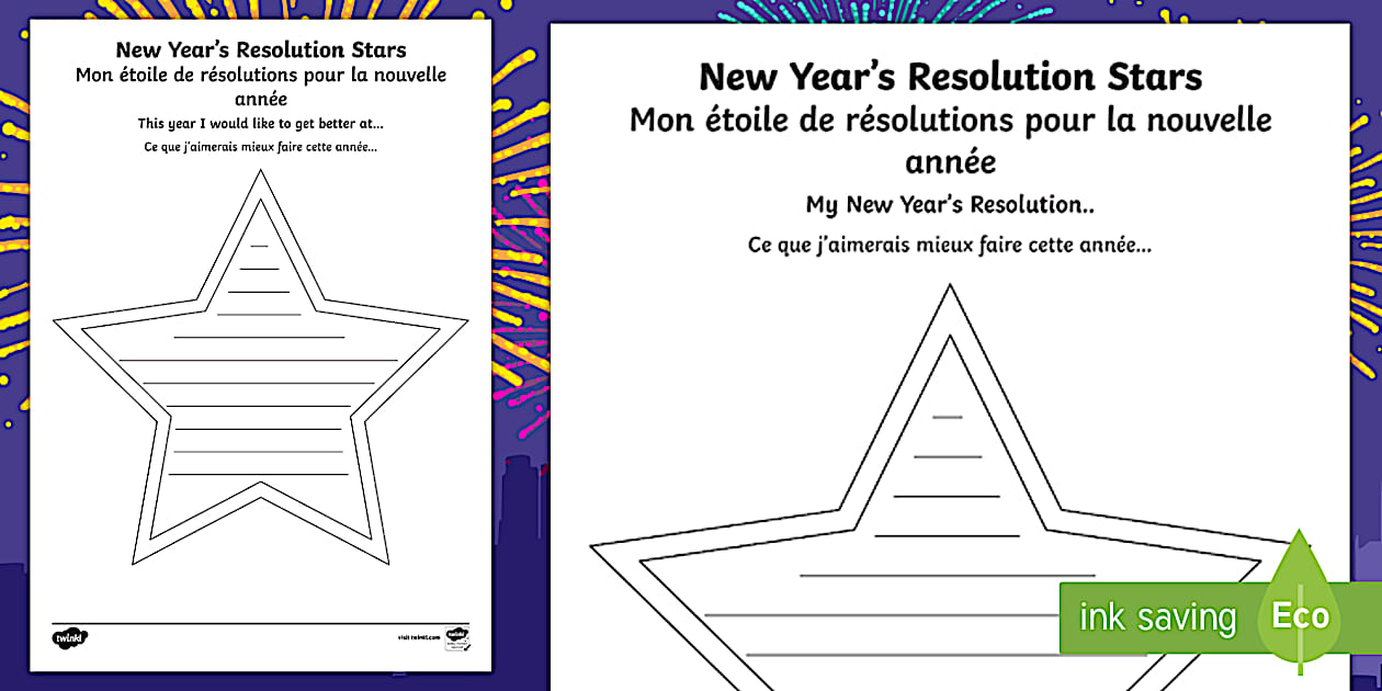 New Year's Resolutions Stars Worksheet / Worksheet English/French