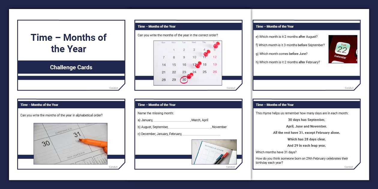 Reinforcing Time: Months of the Year Challenge Cards