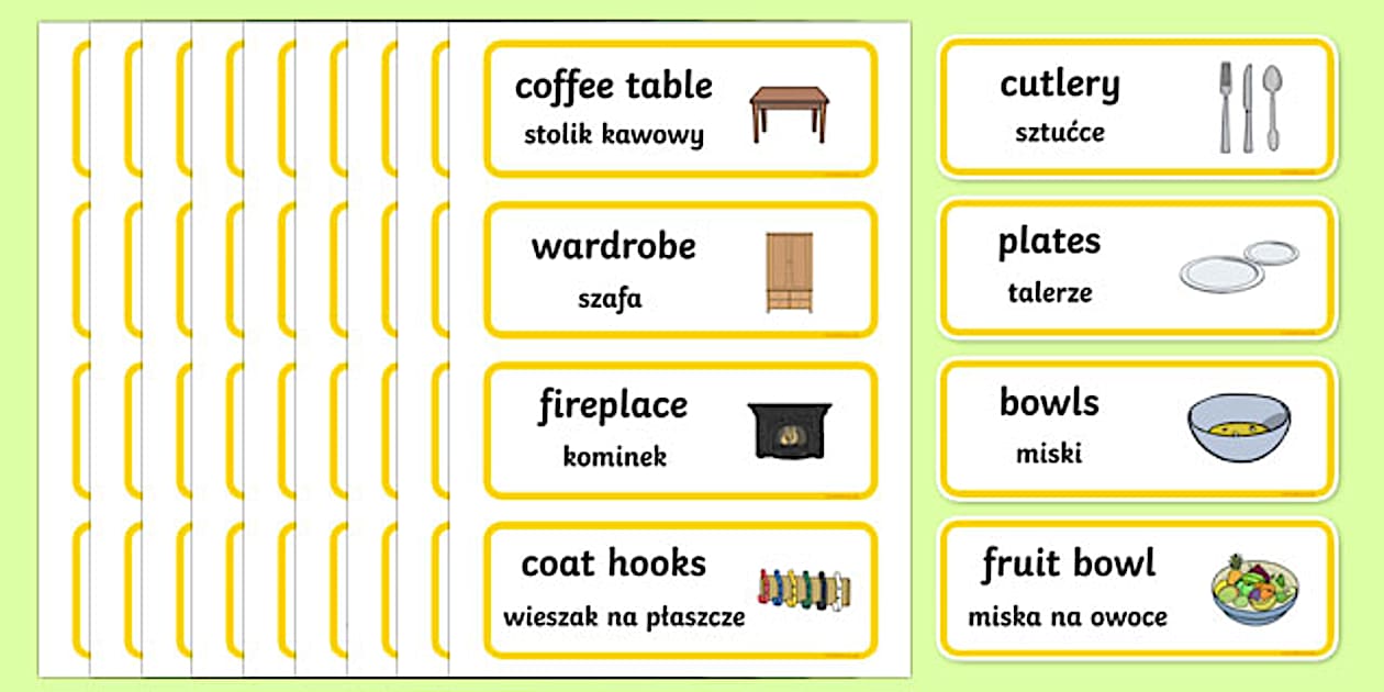 Home Corner Role Play Labels English/Polish - Home Corner Role Play Labels