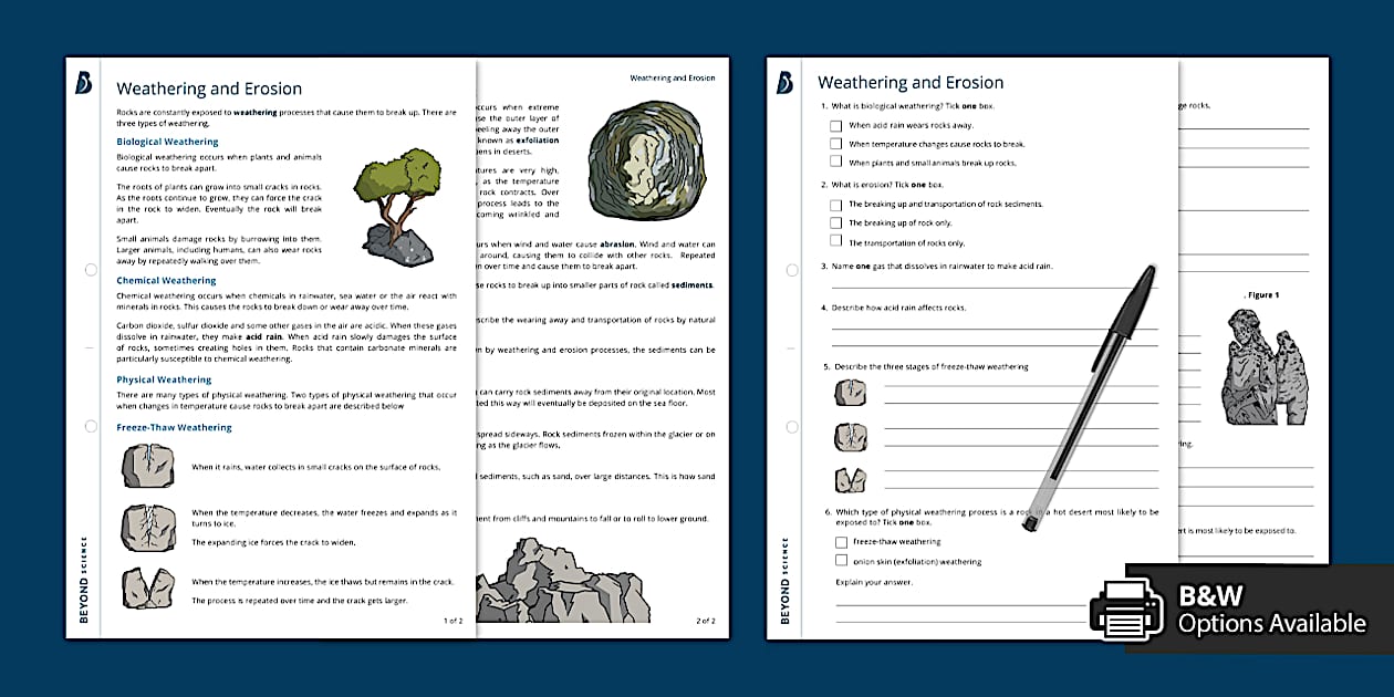 KS3 Weathering and Erosion Reading Comprehension - Twinkl