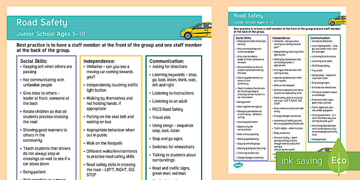 Black and White Junior School Road Safety Checklist - Twinkl