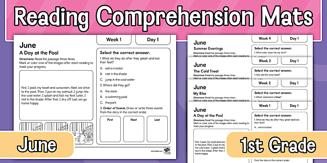 First Grade June Daily Reading Comprehension Mats