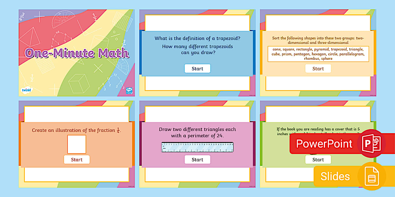 Third Grade Geometry One-Minute Math PowerPoint & Google Slides