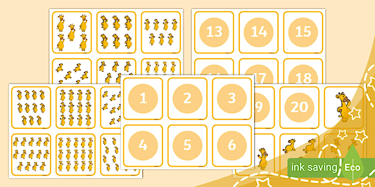 Geo the Giraffe: Number and Quantity Matching Cards 1-20 Game