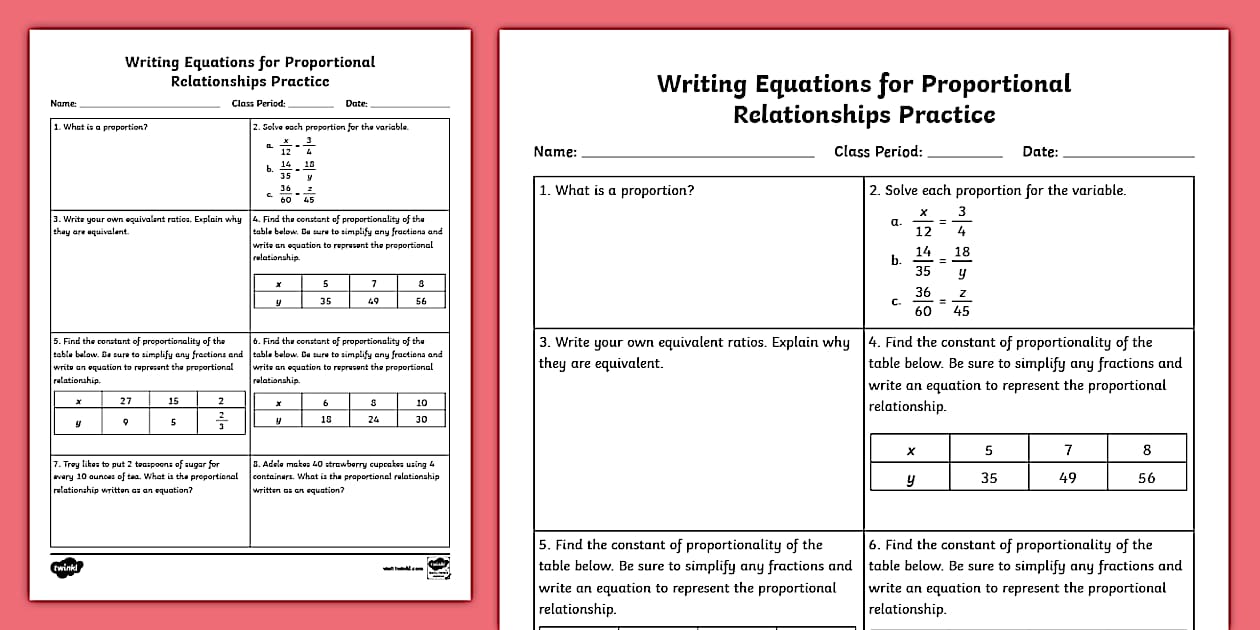 Seventh Grade Writing Equations for Proportional Relationsh