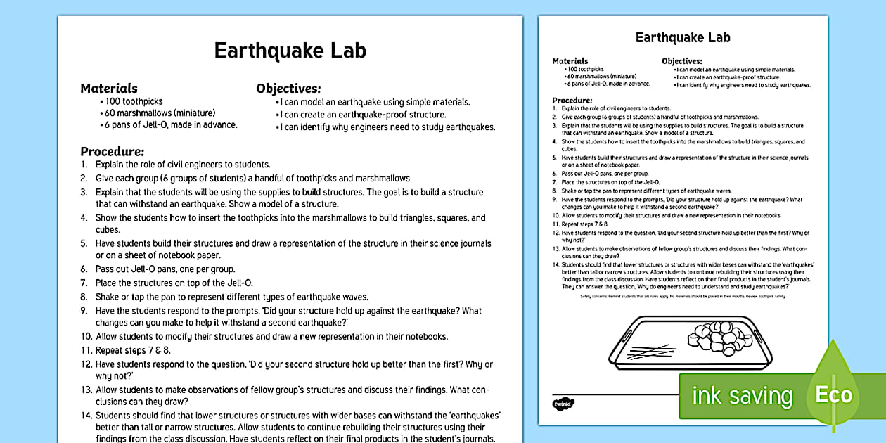Earthquake Lab Science Experiment for 3rd-5th Grade - Twinkl