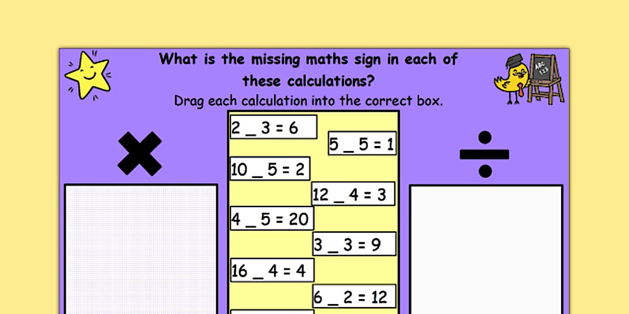 Missing Maths Signs Multiply or Divide for IWB - Twinkl