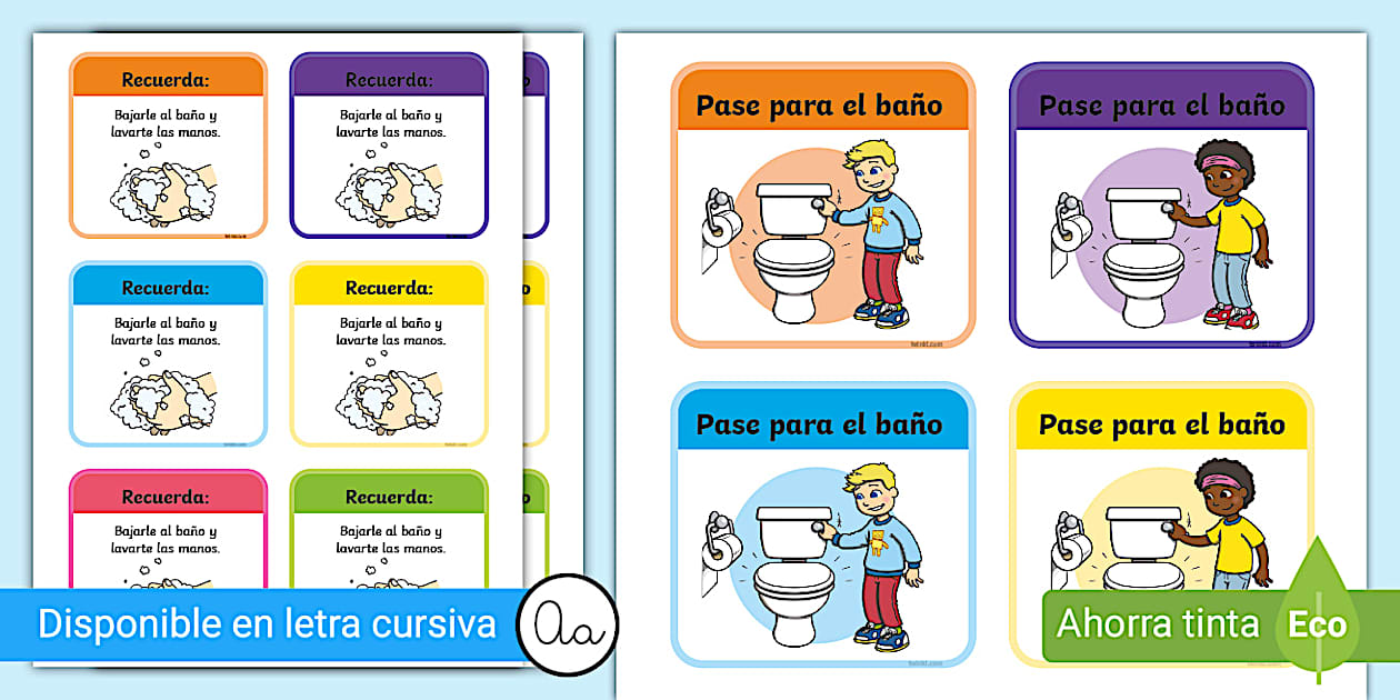 Tarjetas: Pases para el baño- Guía de trabajo - Twinkl