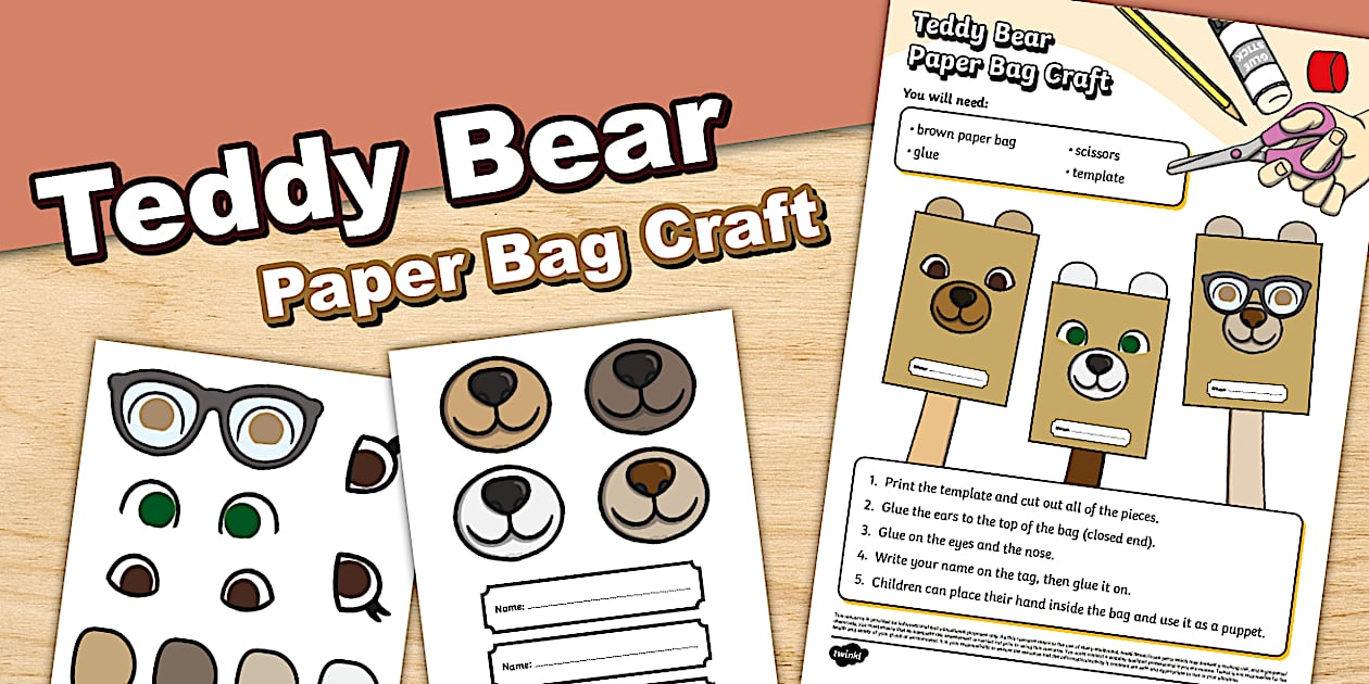Teddy Bear Paper Bag Craft (teacher made) - Twinkl