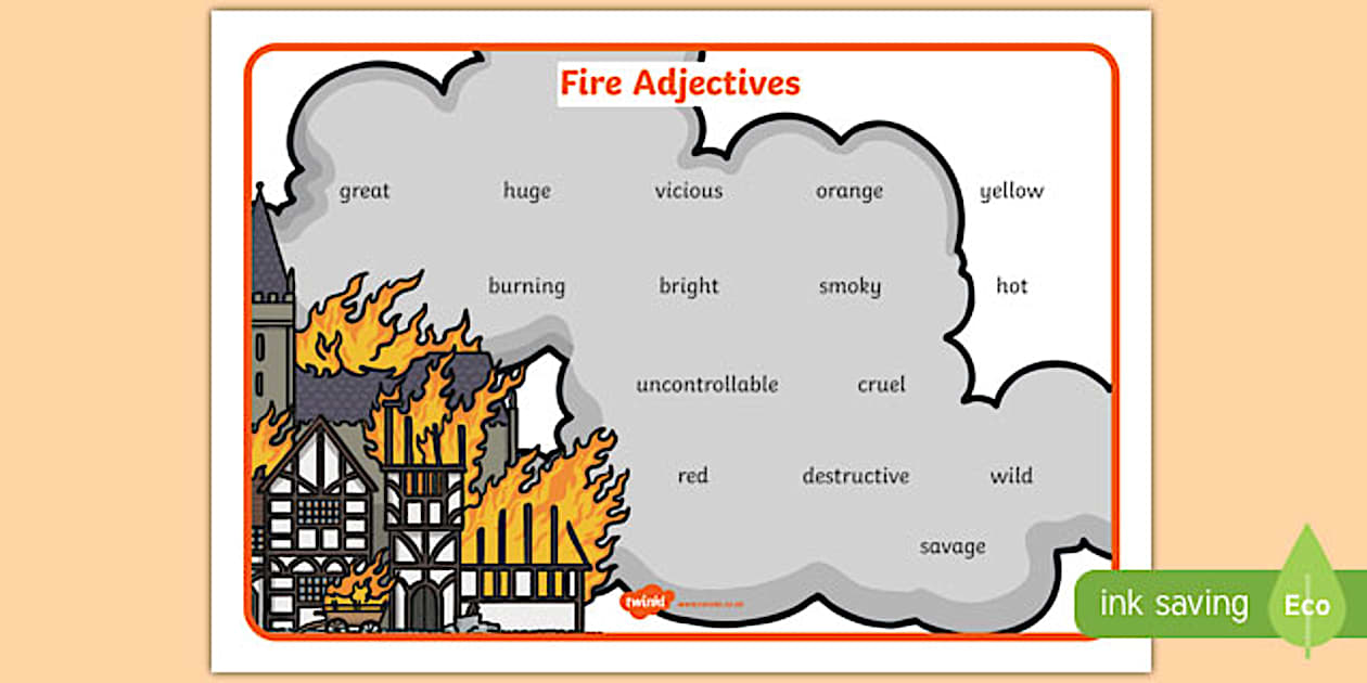 Precursive Fire Adjectives Word Mat (teacher made) - Twinkl
