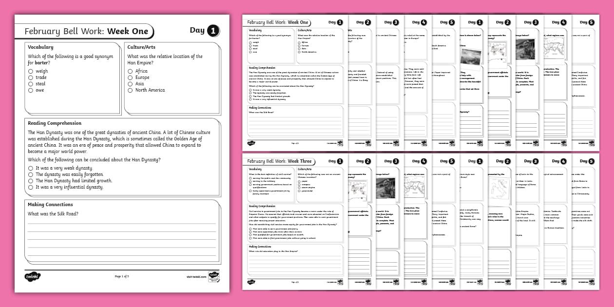 Sixth Grade Social Studies February Bell Work Bundle