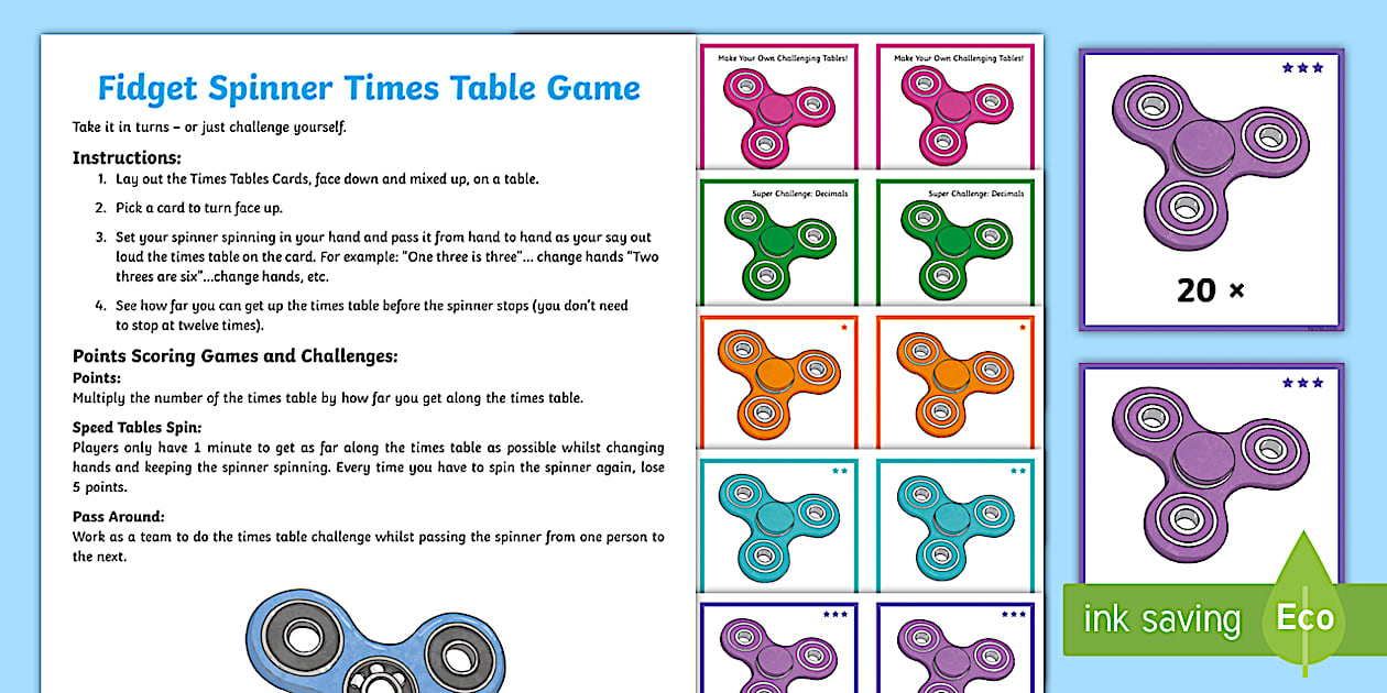 Second Level Fidget Spinner Times Tables Challenge Game
