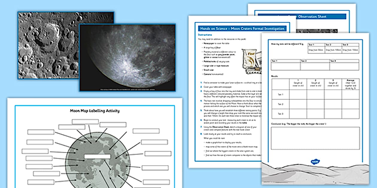 Lunar Investigation | Moon Crater Experiment and Worksheets