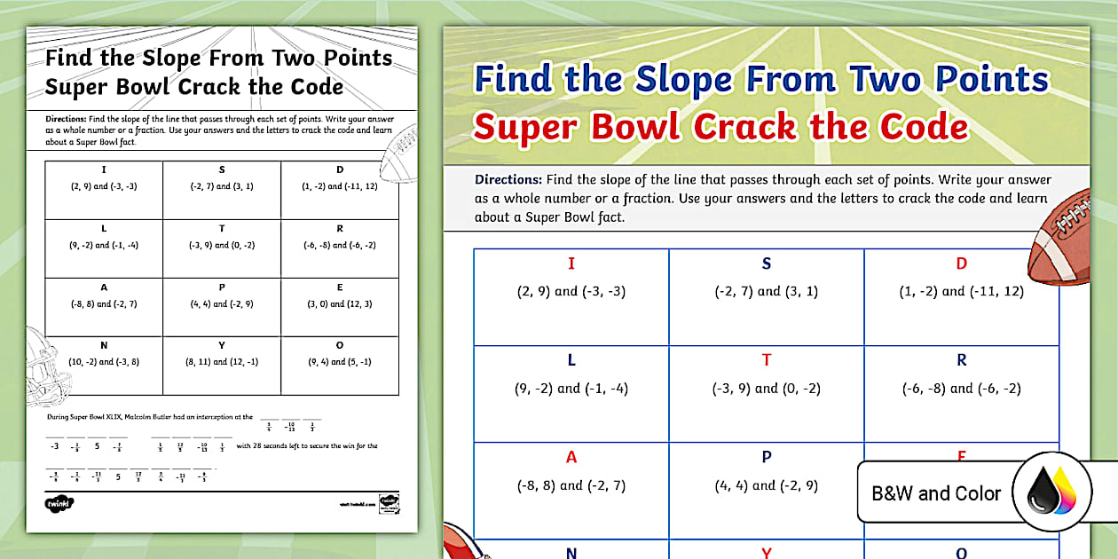 Eighth Grade Find the Slope From Two Points Super Bowl Crack the Code ...