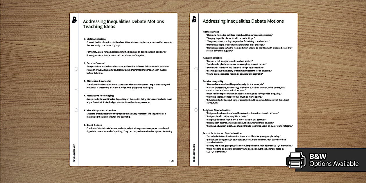 Addressing Inequalities Debate Motions (professor feito)