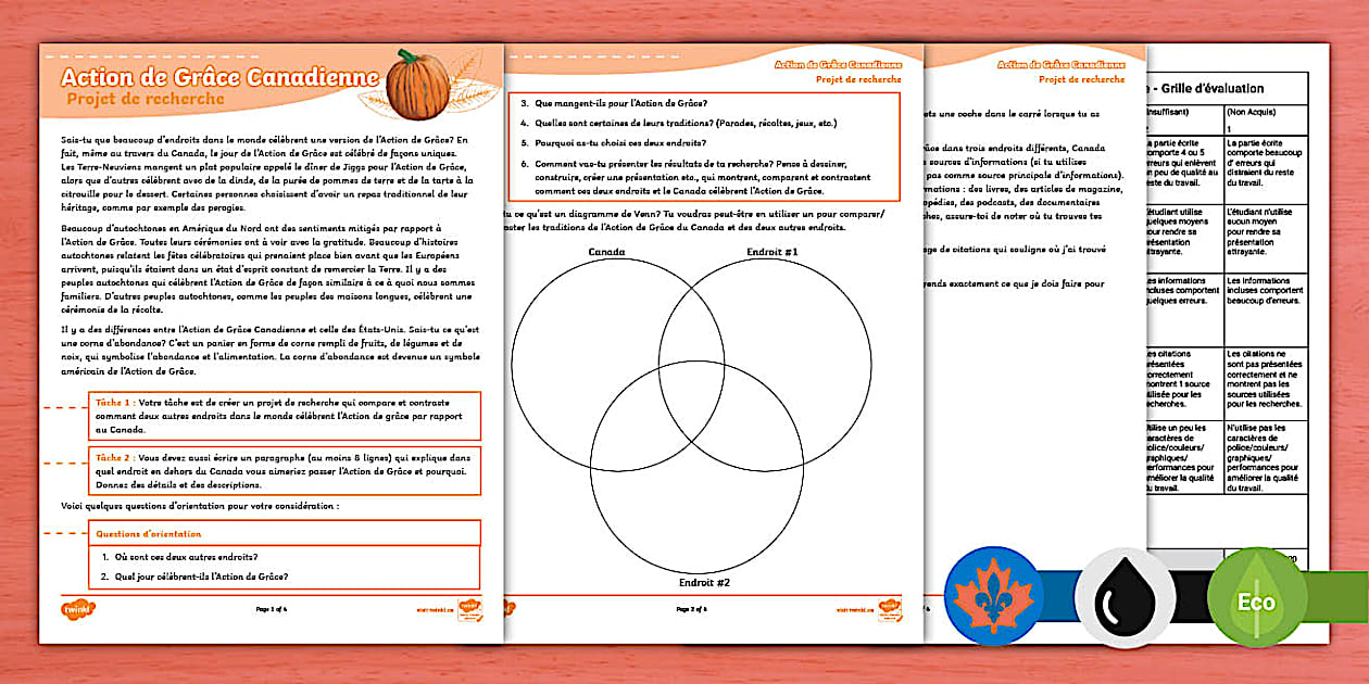 Canadian Thanksgiving Research Project French (teacher made)