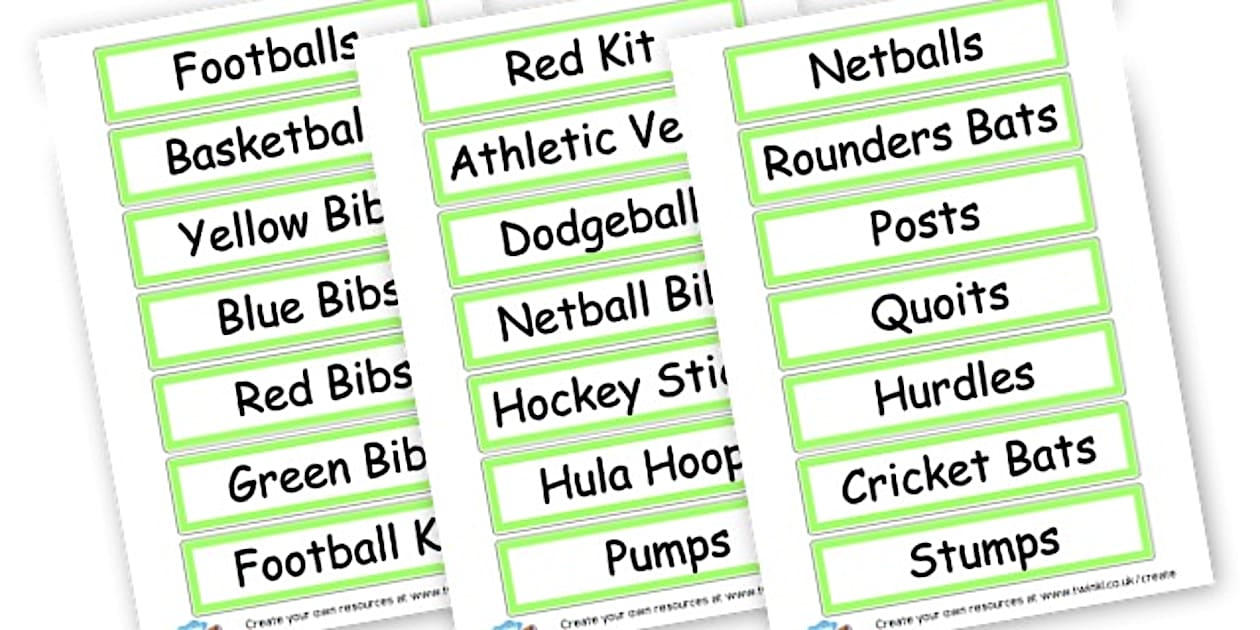 PE Labels (teacher made) - Twinkl