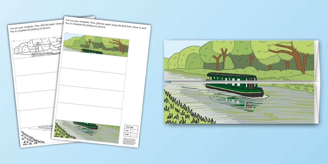 Canal Boat Folding Art Template (teacher made) - Twinkl