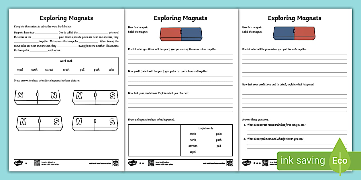 Exploring 2 Bar Magnets Differentiated Worksheets - Twinkl