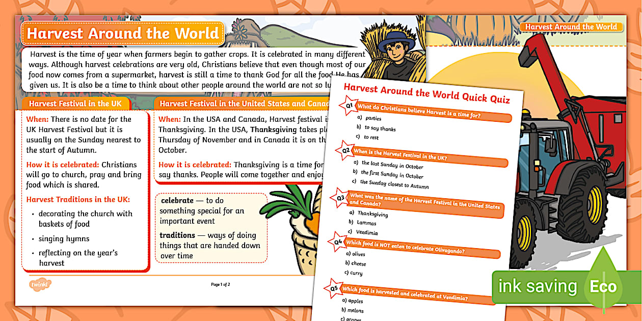 Harvest Around the World Facts and Quick Quiz | Twinkl | KS1