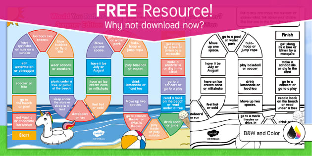 FREE! - Would You Rather? Board Game - Summer Edition