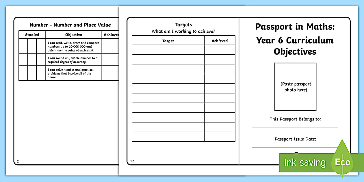 Passport in Maths: Year 6 Curriculum Checklist - Twinkl