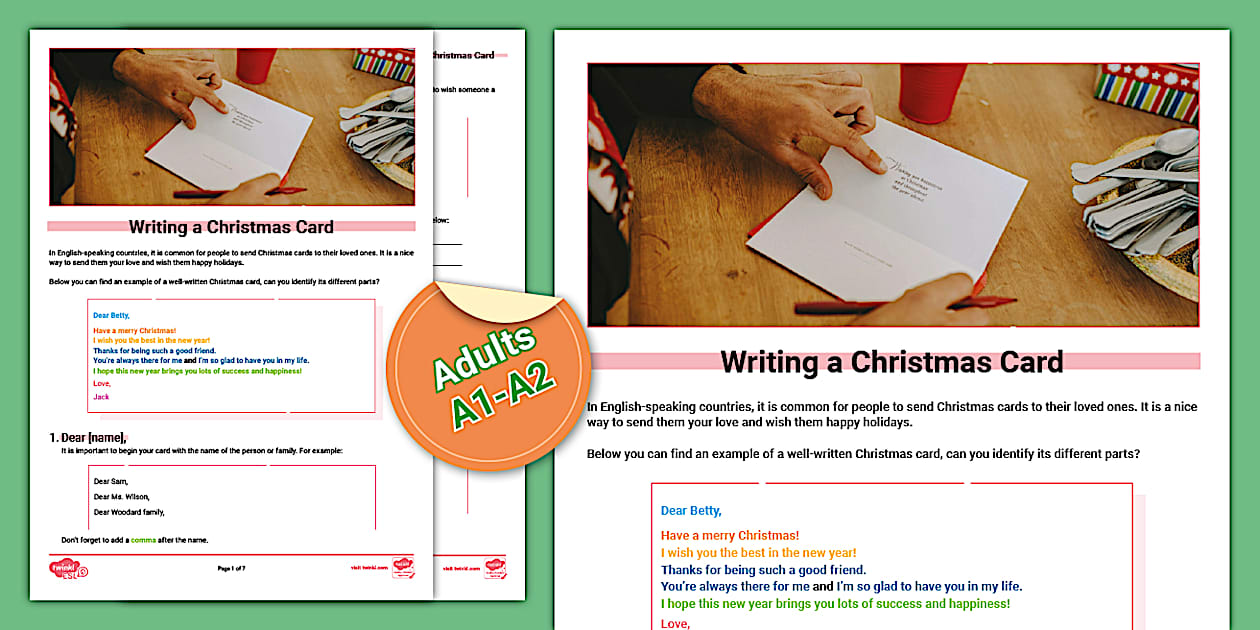 ESL Writing a Christmas Card [Adults, A1-A2] (teacher made)
