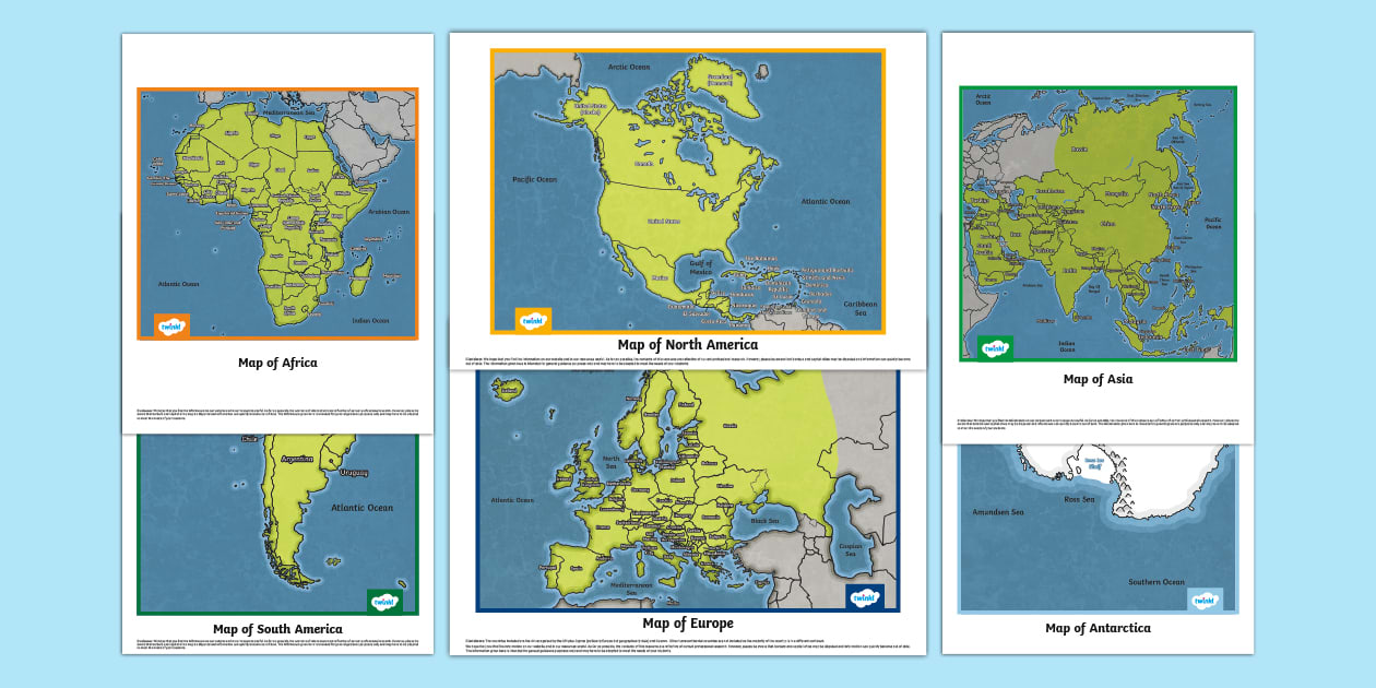Labelled Continent Maps Pack - Twinkl - KS2 (teacher made)