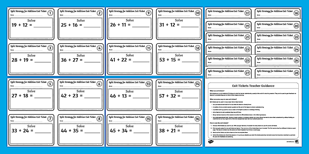 Split Strategy Addition Exit Tickets {Question Cards}