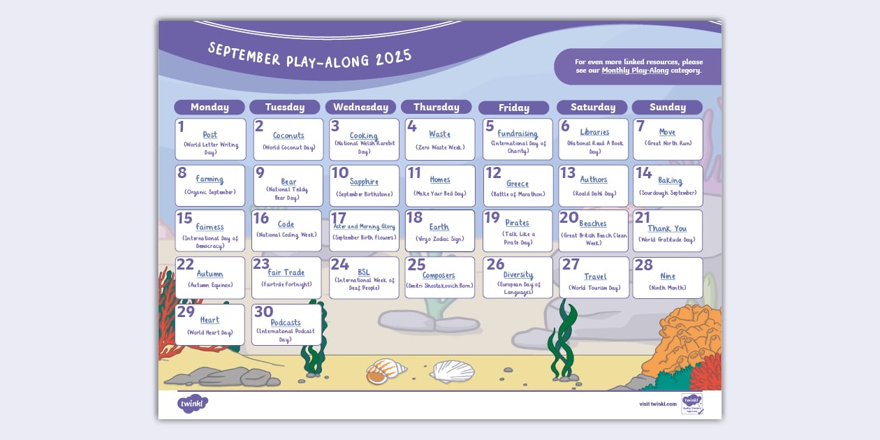 September Play-Along Calendar (2025) - Twinkl