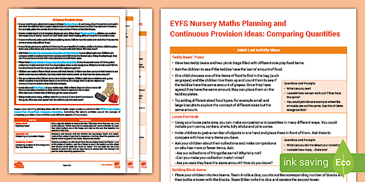 Nursery Maths Planning Ideas: Comparing Quantities - Twinkl