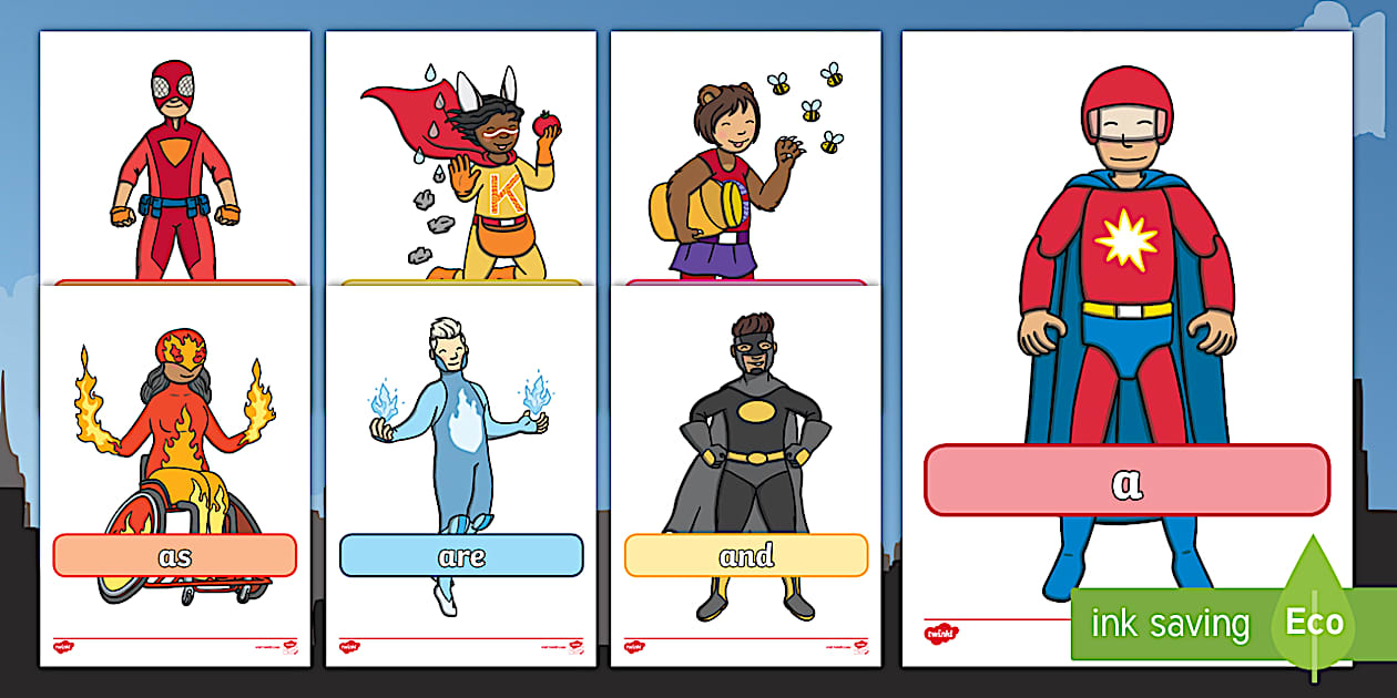 Cursive 100 High Frequency Words on Superhero (teacher made)