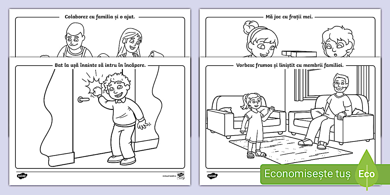 Maniere în familie – Desene de colorat - Twinkl