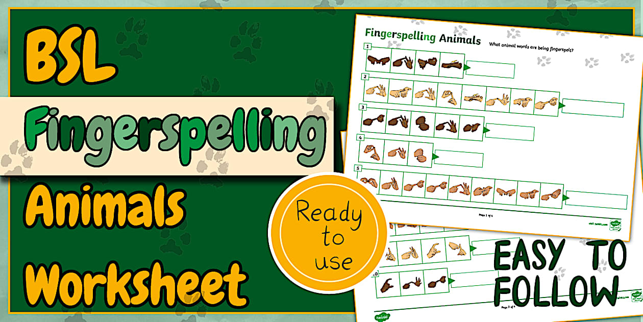 BSL Fingerspelling Animals Worksheet