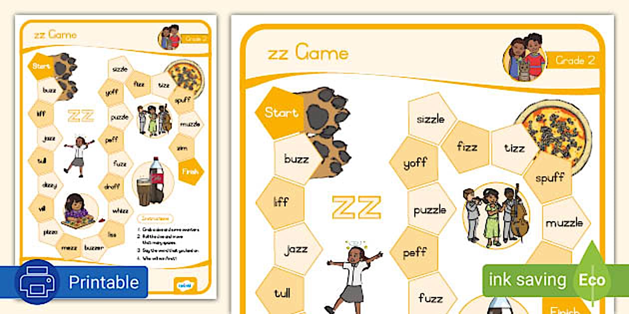 Grade 2 Phonics: zz Printable Game (Teacher-Made) - Twinkl