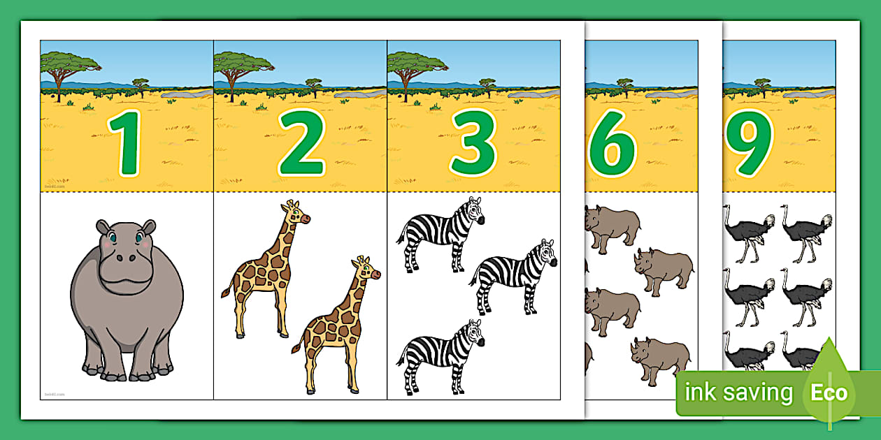 Safari Animals Game – Number Matching – Counting to 10
