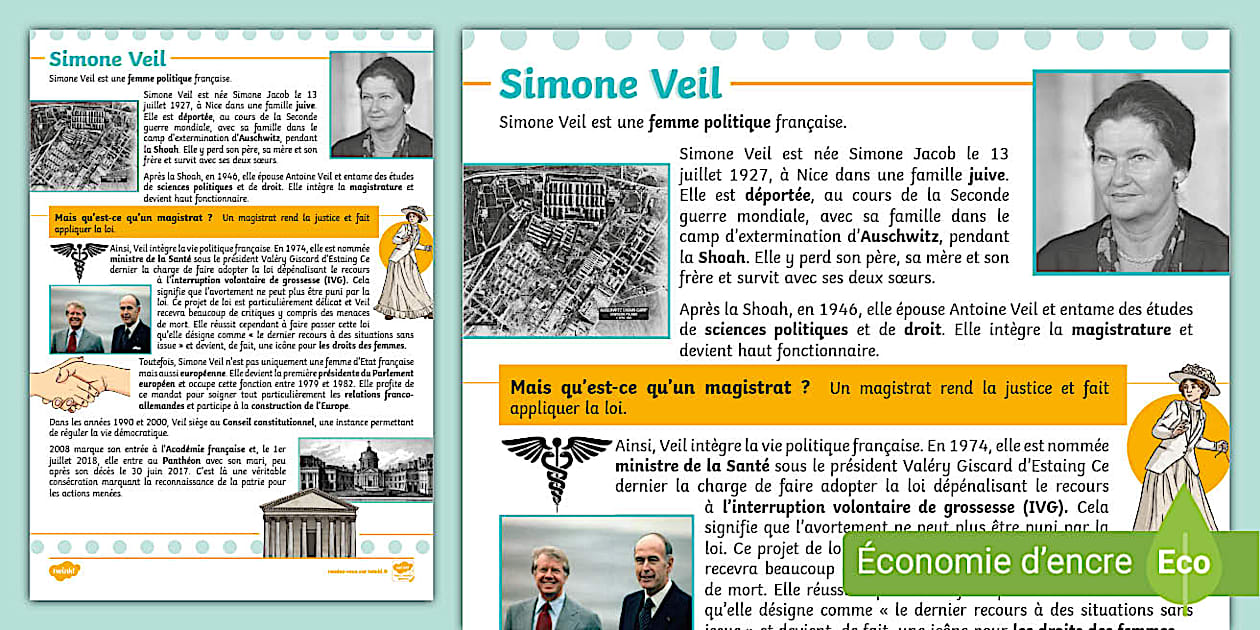 Fiche sur Simone Veil - Support pédagogique