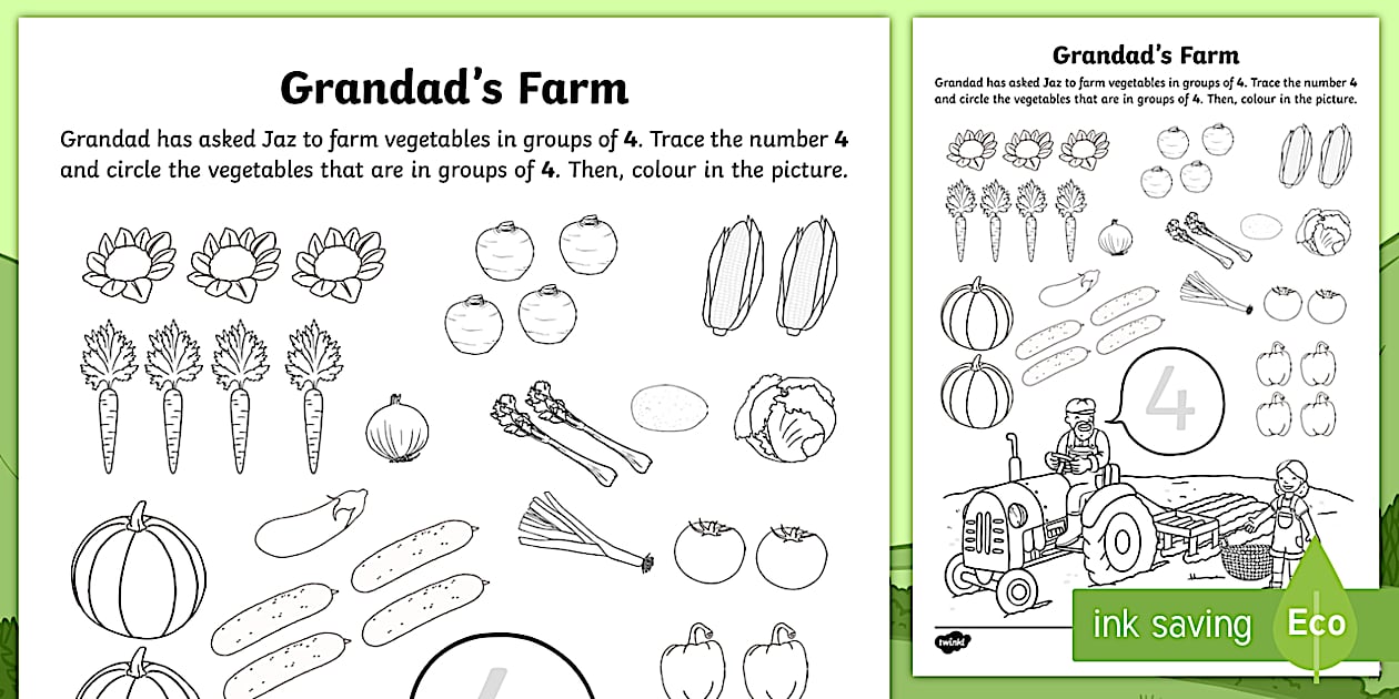 NSW Grandad's Farm Number 4 Vegetable Picking Worksheet