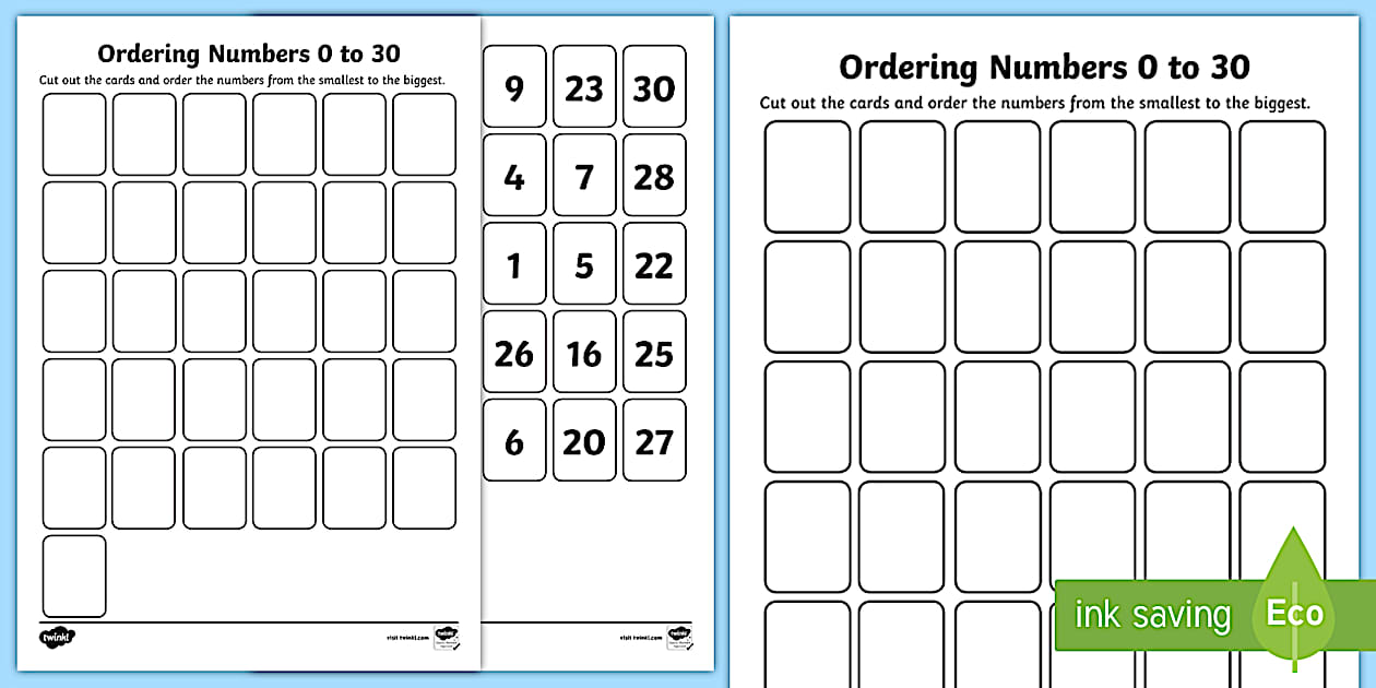 Editable Ordering Numbers 0 to 30 Worksheet - Twinkl