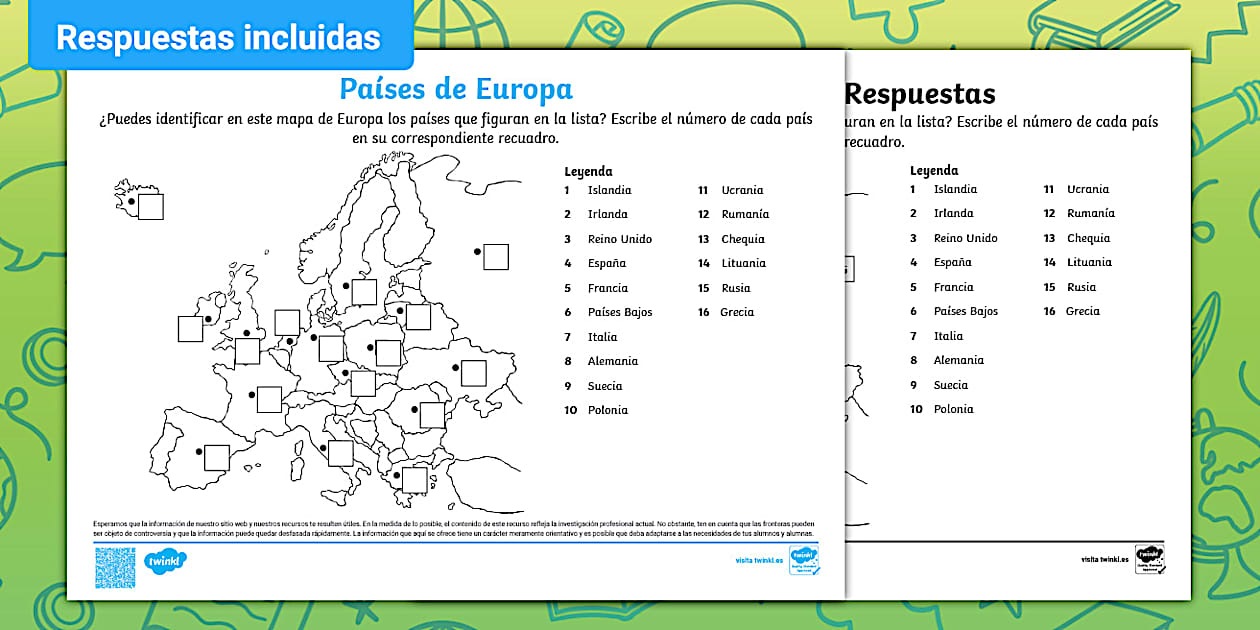 Ficha de actividad: Localiza los países de Europa - Twinkl