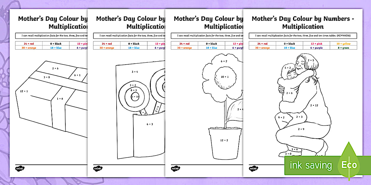 Year 3 Mother's Day Multiplication Colour by Number - Twinkl