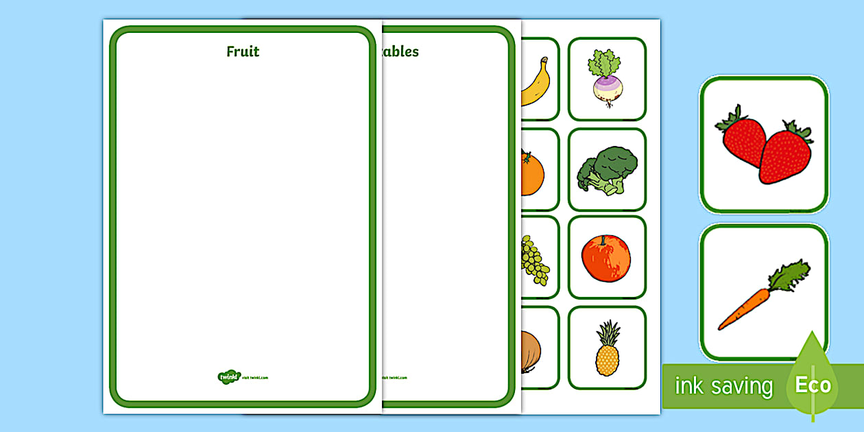 Black and White Fruit and Vegetables Sorting Activity