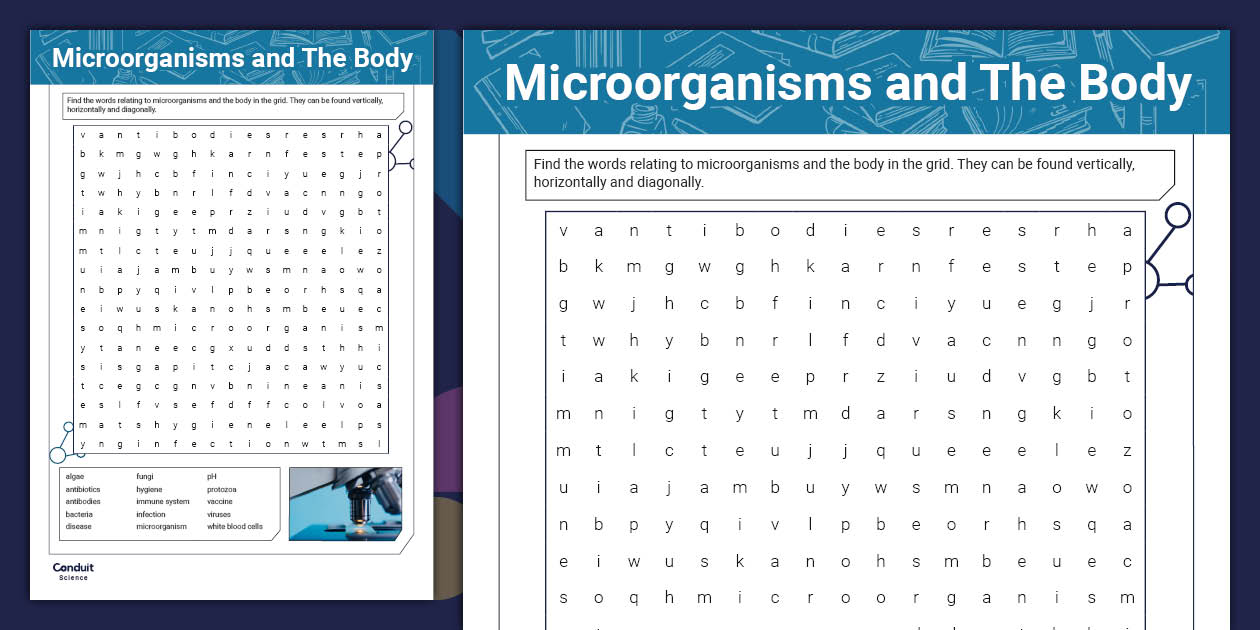 Microorganisms and The Body: Word Search (teacher made)