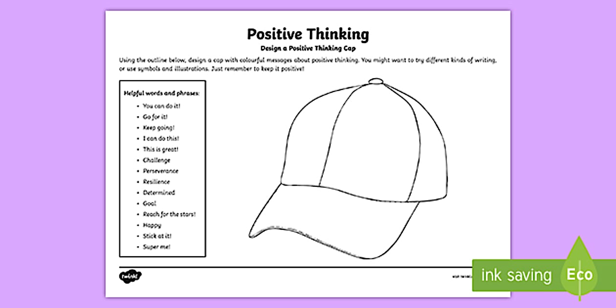 Editable Positive Thinking Cap Worksheet - Twinkl