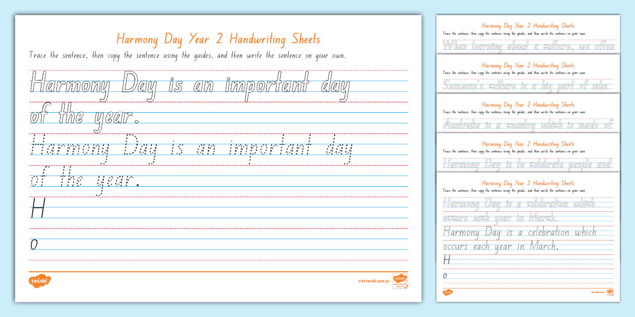Harmony Week Year 2 Handwriting Worksheet - Twinkl