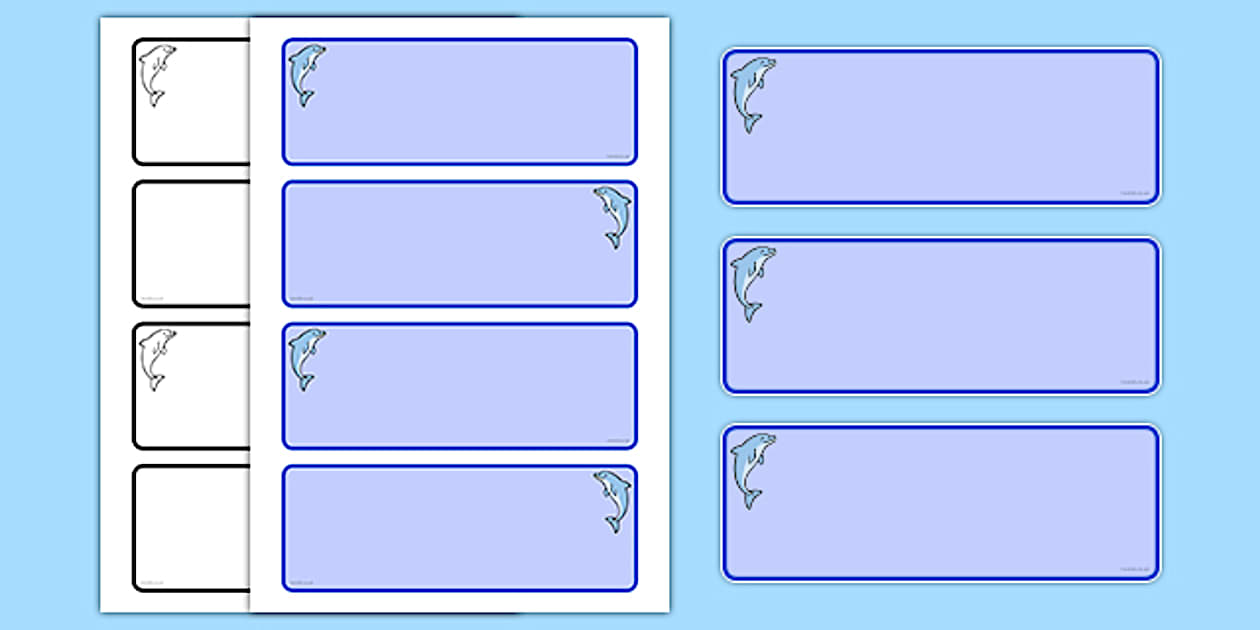 Editable Dolphin Themed Drawer Peg Name Labels (Colourful)