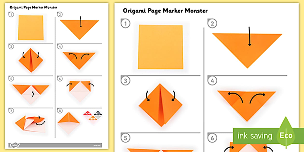 Black and White Origami Page Marker Monster Instructions