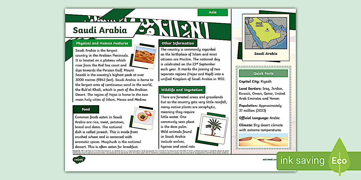 Saudi Arabia KS2 Fact File - Around the World (teacher made)